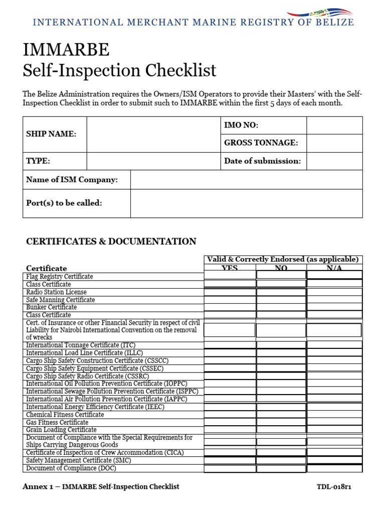 IMMARBE Ship Self-Inspection Guide | PDF | Water Transport | Shipping