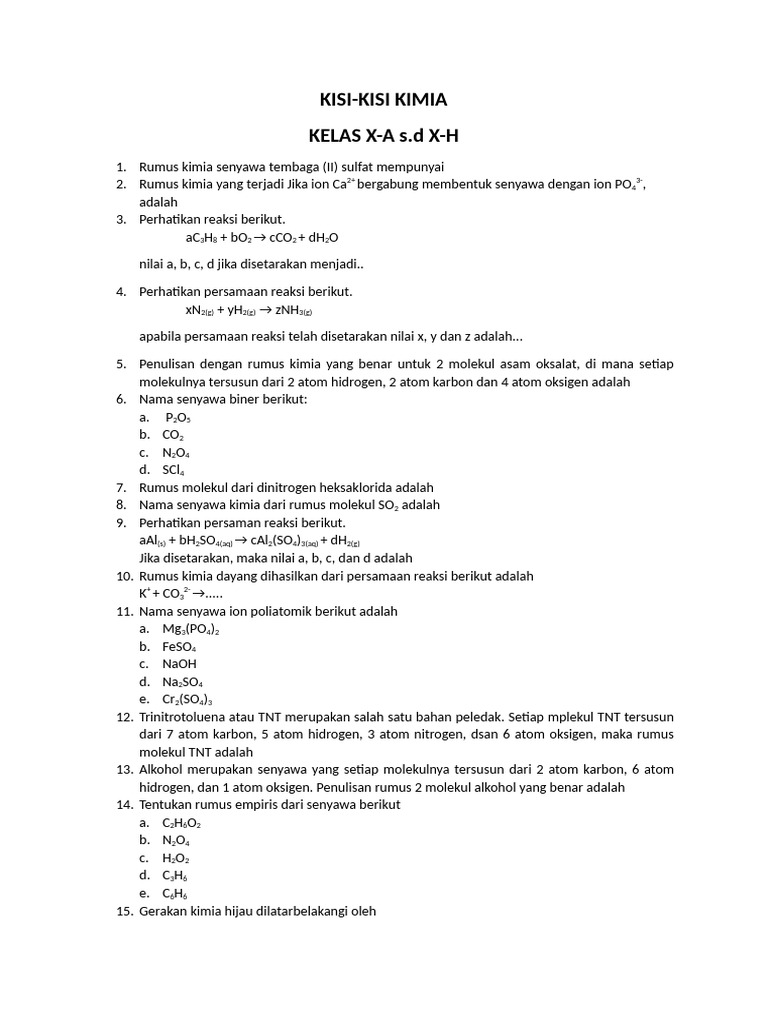 Kisi-Kisi Kimia | PDF