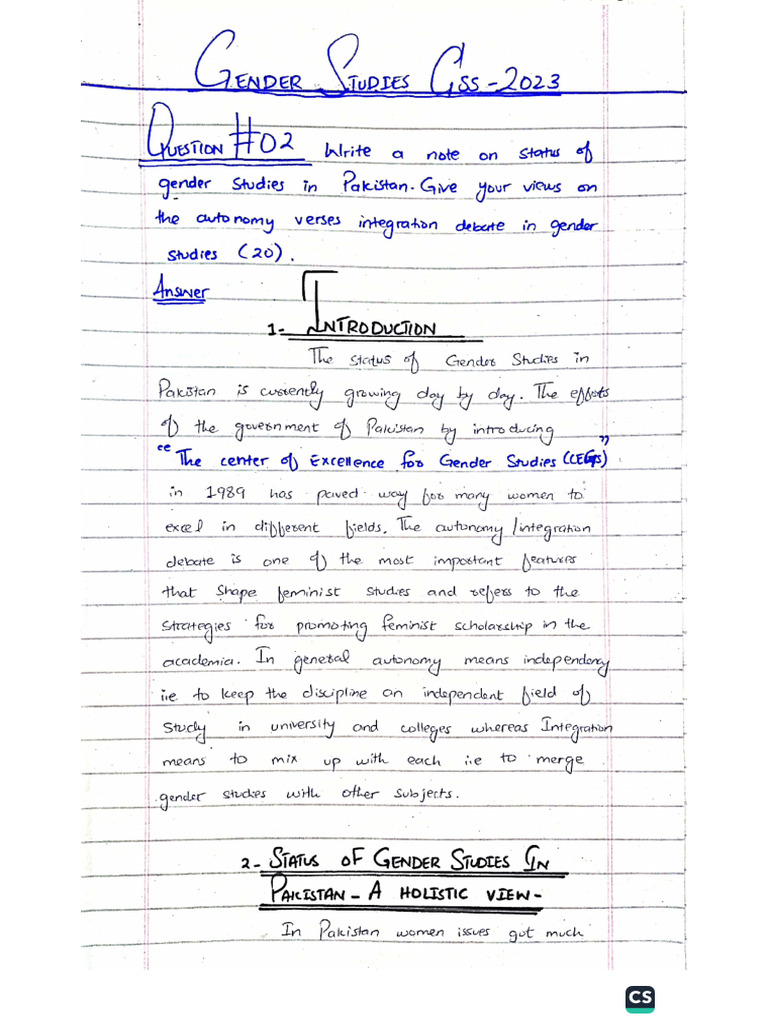 Gender Studies CSS Paper 2023 Insights | PDF