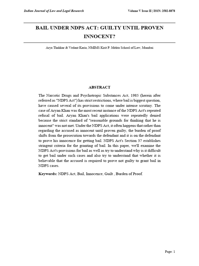 Bail Under Ndps Act Guilty Until Proven Innocent Pdf Bail Crimes