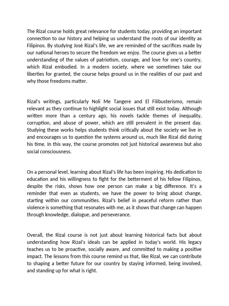 Relevance of the Rizal Course | PDF