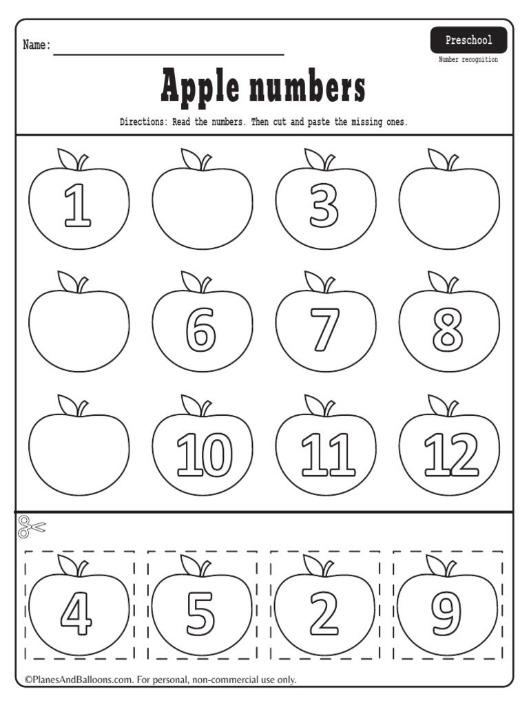 Cut and Paste Apples Numbers Preschool | PDF