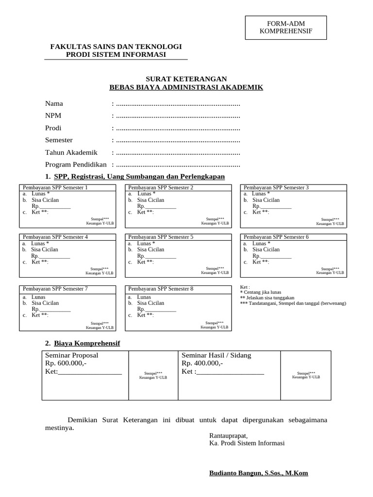 FORM ADM KEUANGAN SI | PDF
