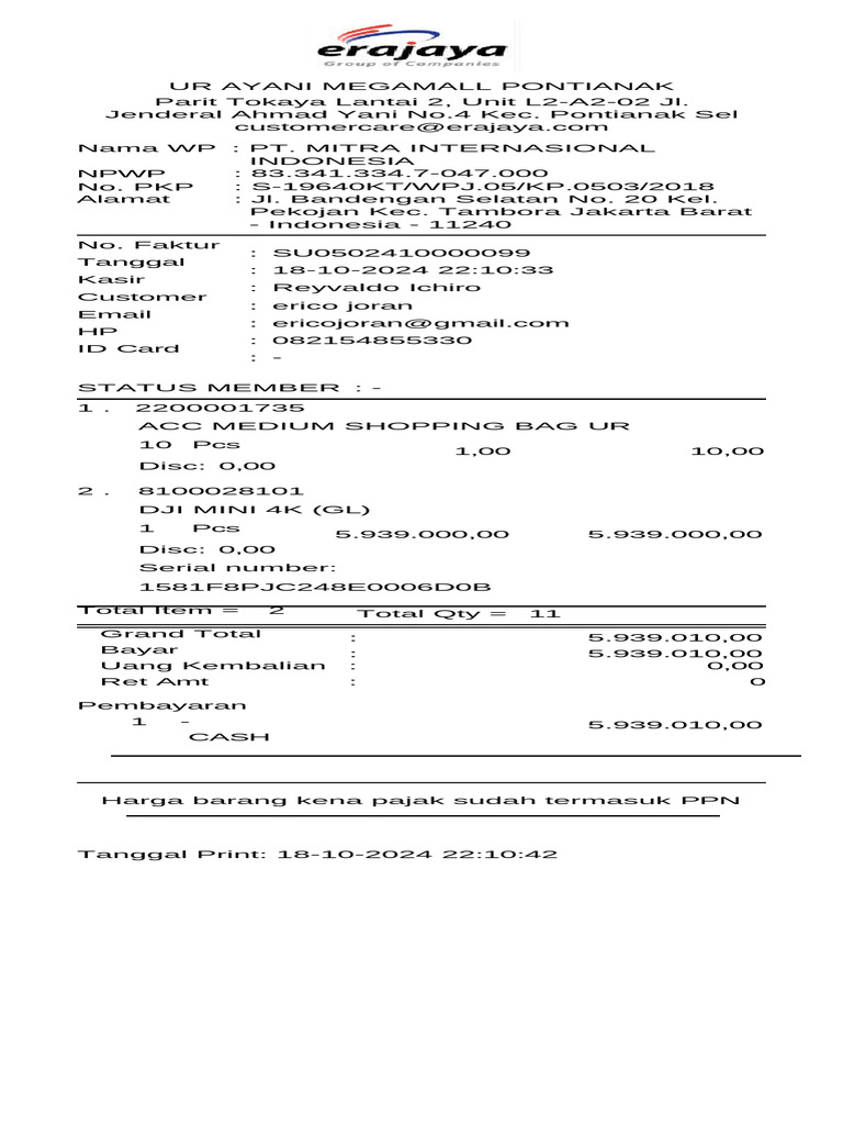 Invoice for DJI Mini Purchase at Megamall | PDF