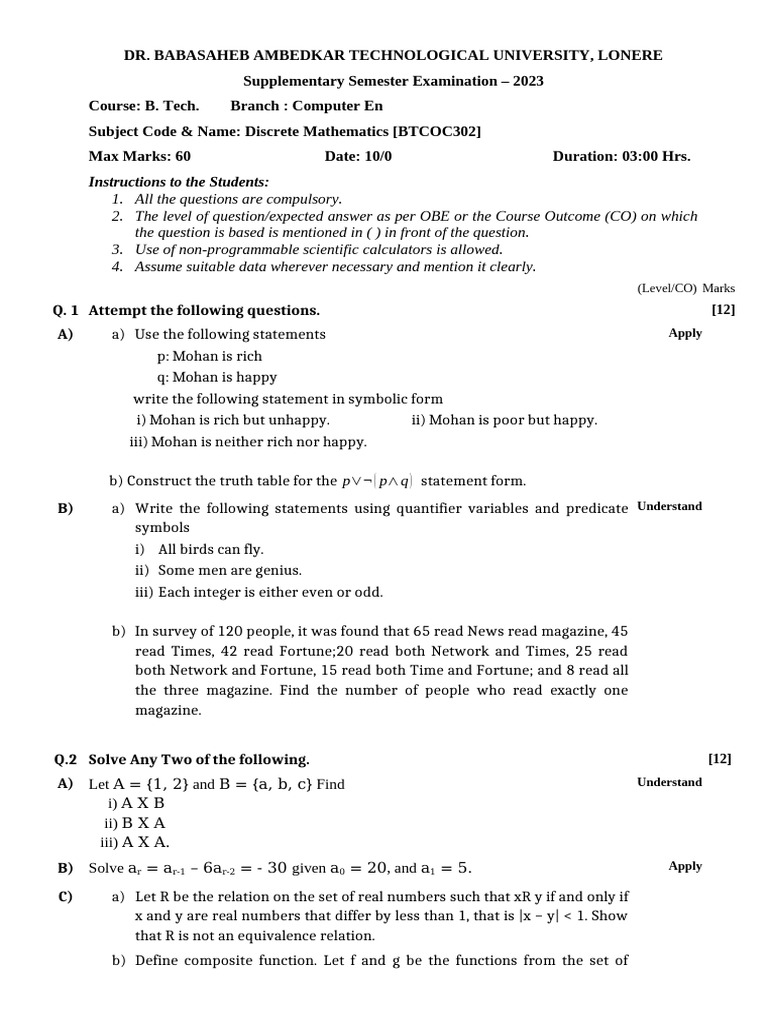 Discrete Mathematics-10-08-2023 | PDF | Mathematical Logic | Mathematics Discrete Mathematics-10-08-2023 | PDF | Mathematical Logic | Mathematics