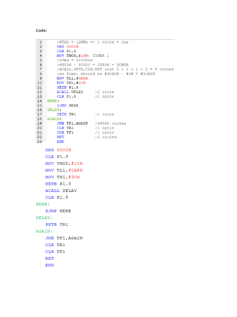 Code:: ORG CLR MOV MOV MOV Setb Acall CLR | PDF