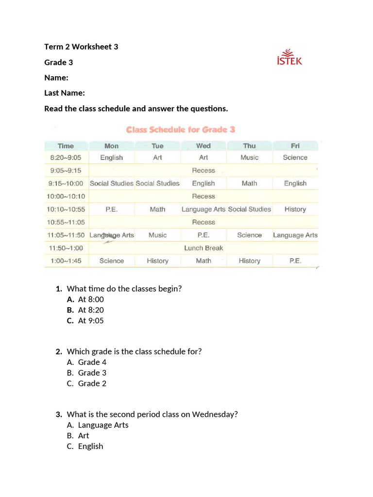 Grade 3 Term 2 Worksheet 3 | PDF