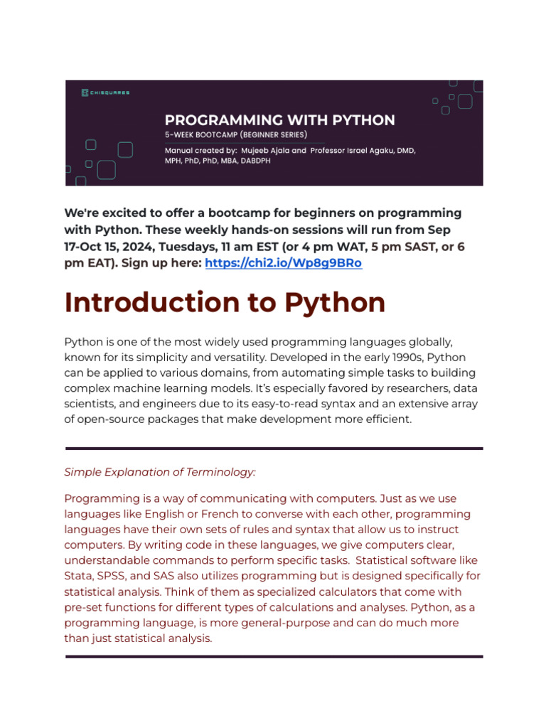 Beginner Python Programming Bootcamp | PDF | Data Type | Integer ...