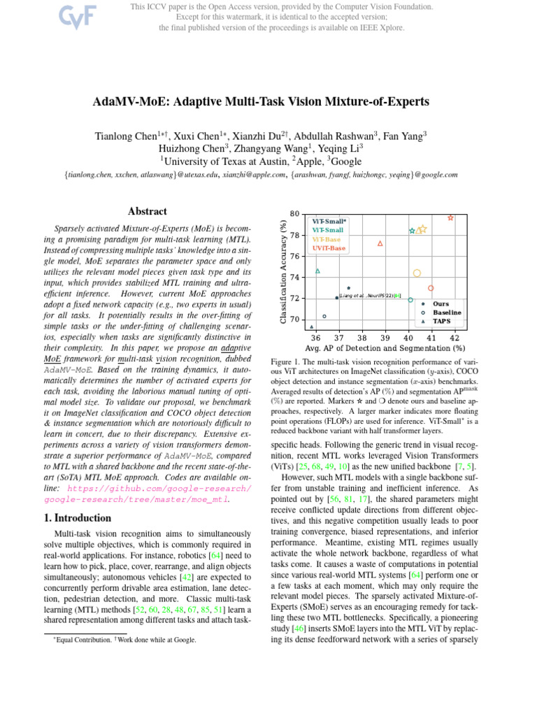 Chen AdaMV-MoE Adaptive Multi-Task Vision Mixture-of-Experts ICCV 2023 Paper | PDF | Image ...