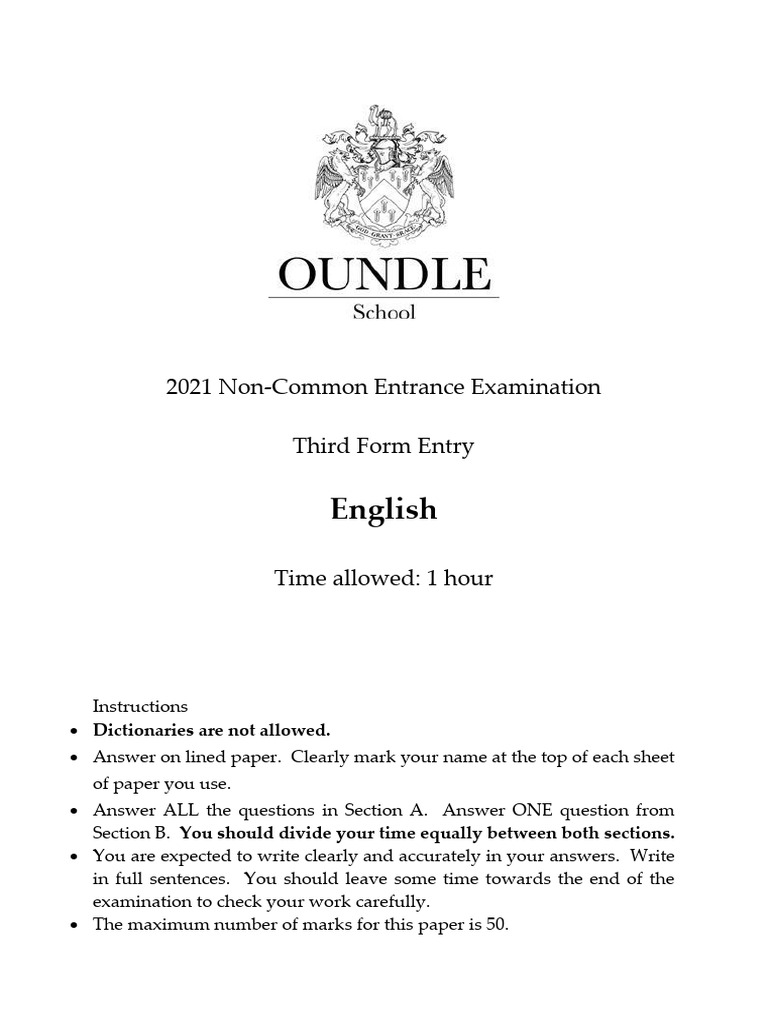 2021 NCE English 3rd Form | PDF