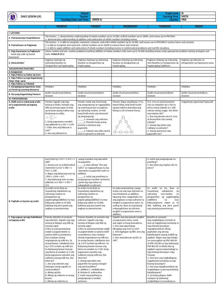 DLL_MATH 3_Q1_W6_Solves routine and non-routine problems involving ... DLL_MATH 3_Q1_W6_Solves routine and non-routine problems involving ...
