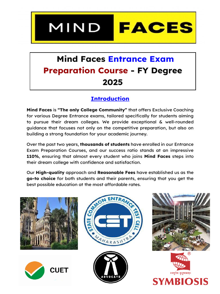 Mind Faces Entrance Exam Preparation Course 2025 | PDF | Bachelor Of Science