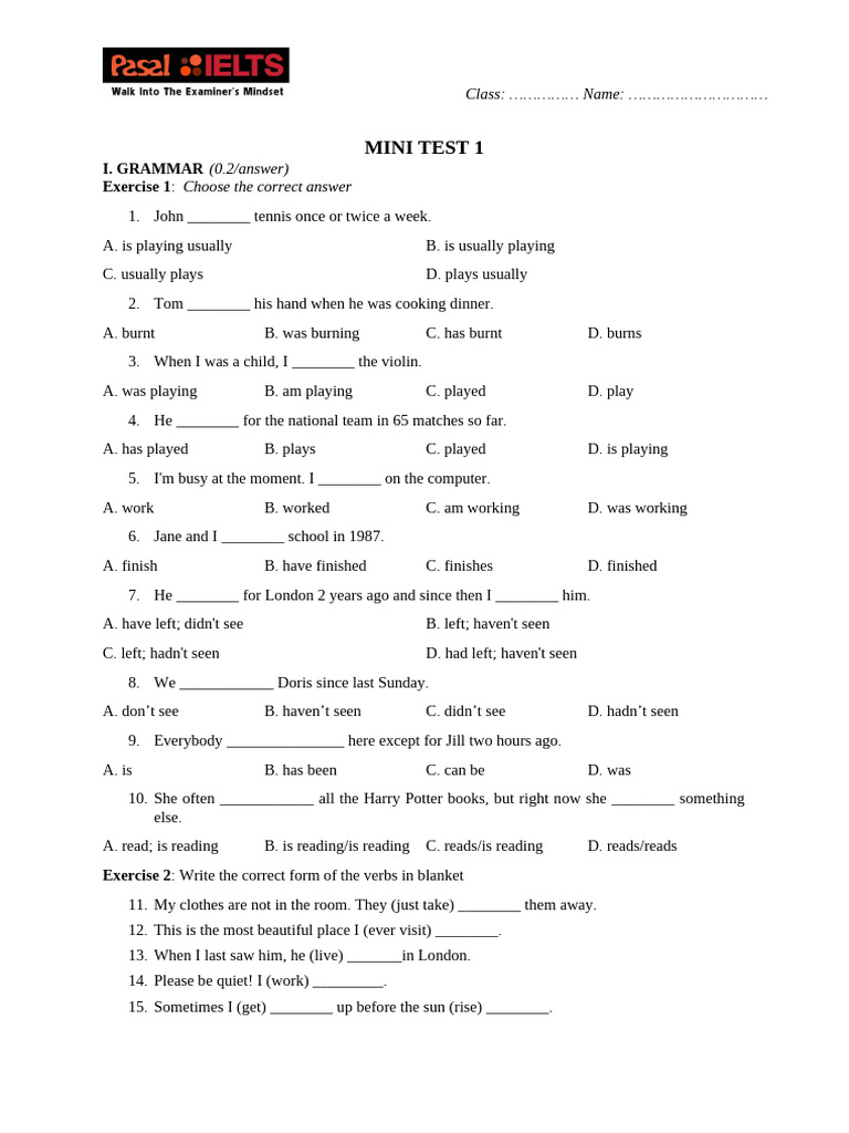MINI TEST 1-2 bản 2 mặt | PDF | Supermarket | Aisle