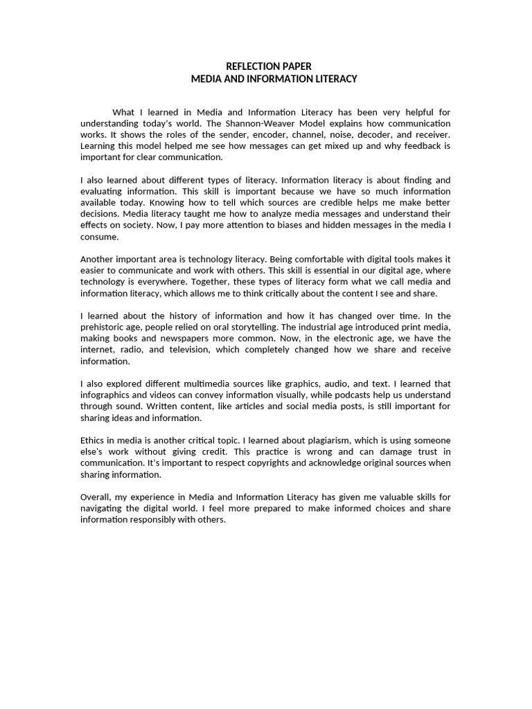 REFLECTION PAPER | PDF