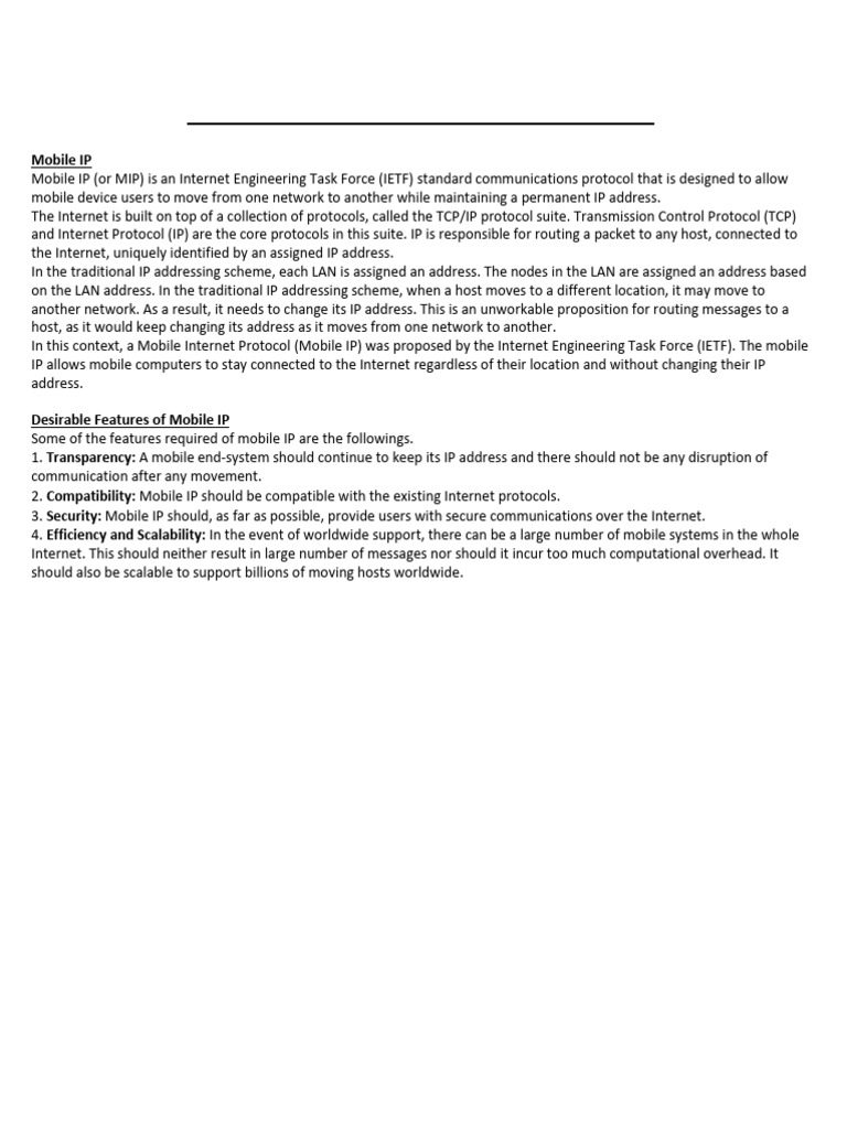 Features of Mobile IP Explained | PDF