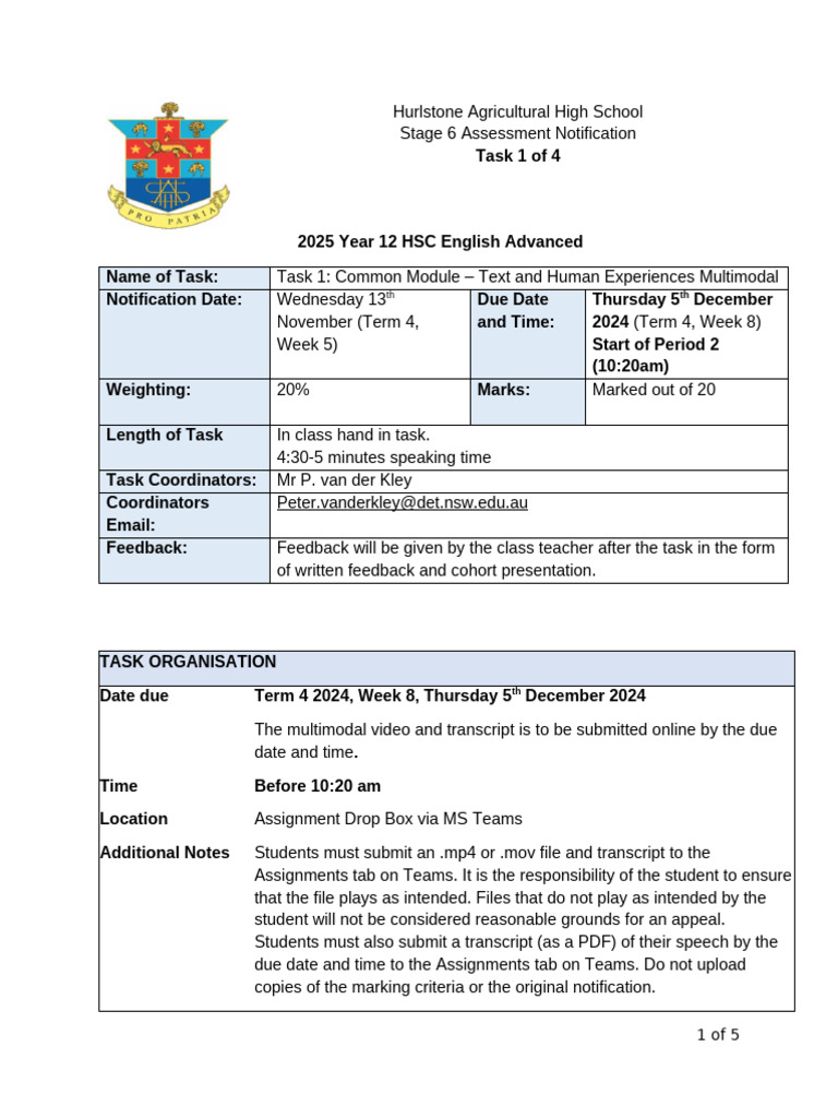 2025 Yr 12 HSC ADV ENG Assessment Task 1 Notification | PDF | Human Communication | Cognition