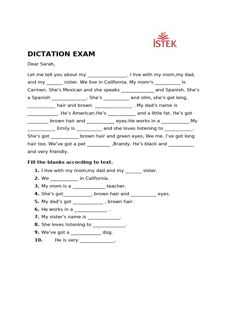 Grade 3 English Dictation Exercise | PDF