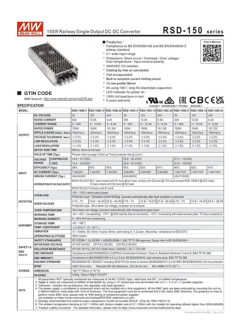 RSD-150-SPEC | PDF | Power Supply | Diode