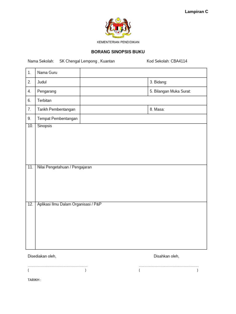 Borang Sinopsis Buku Sekolah | PDF