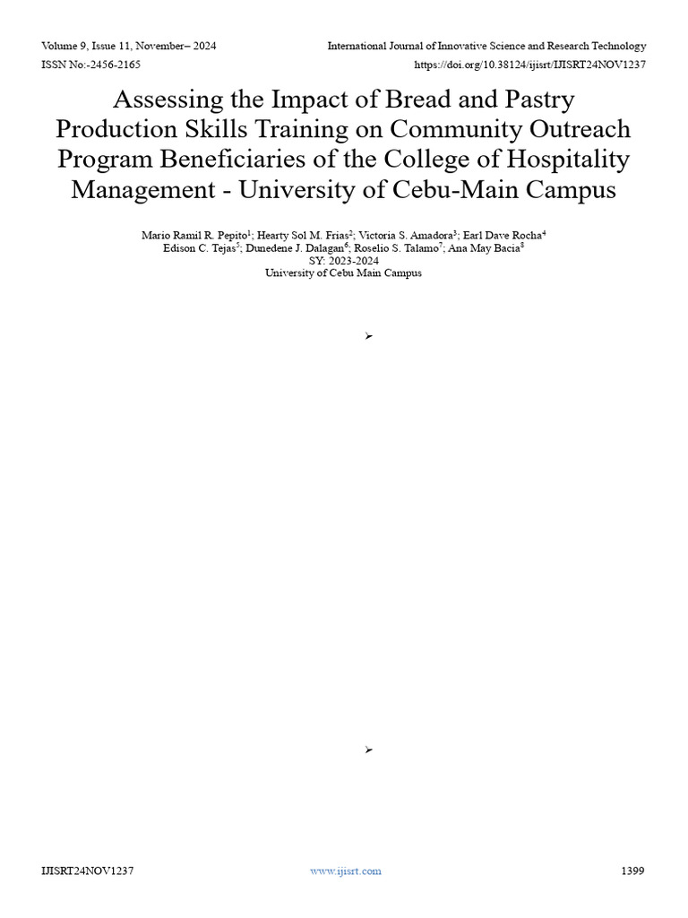 Assessing The Impact of Bread and Pastry Production Skills Training On ...