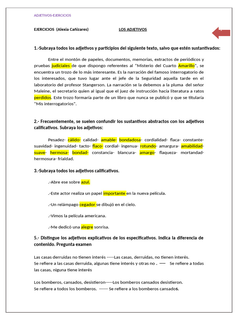 Ejercicios de Adjetivos en Español | PDF | Adjetivo | Semántica