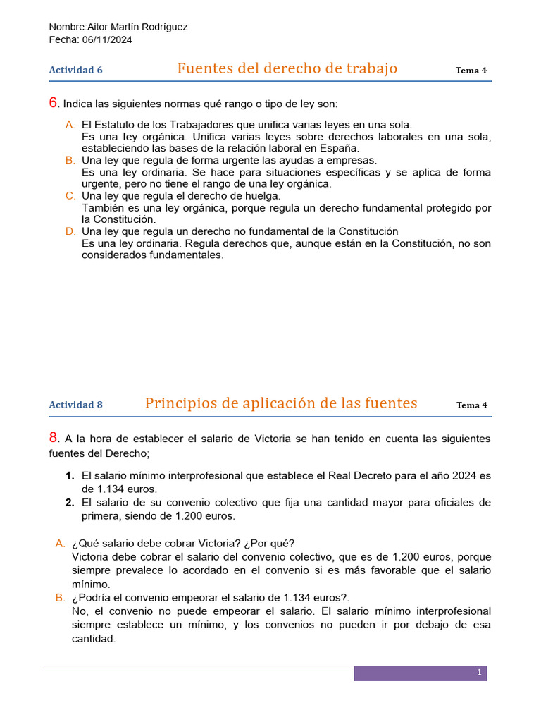 Actividad Aula 6,8,9. T4. Relación Laboral Aitor | PDF | Salario | Derecho laboral