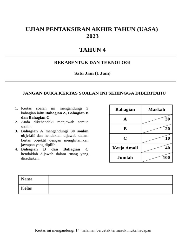 Uasa Rbt Tahun 4 | PDF