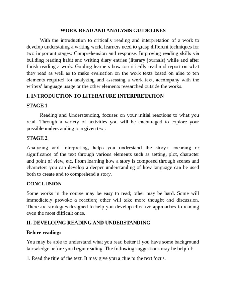 Work Read and Analysis Guidelines | PDF | Narration | Plot (Narrative)