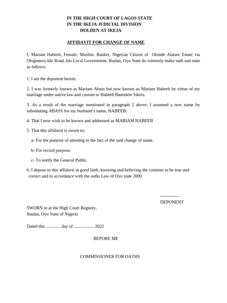 Affidavit for Name Change in Nigeria | PDF