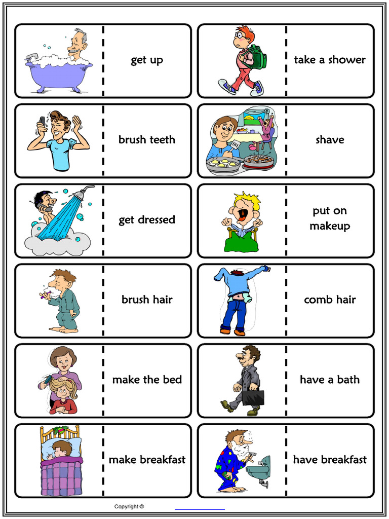 Daily Routines Vocabulary Esl Printable Dominoes Game For Kids | PDF