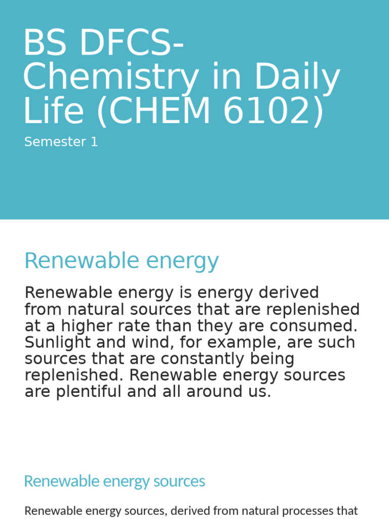 BS DFCS - Chemistry in Daily Life (CHEM Lec 3 | PDF | Renewable Energy | Energy Development