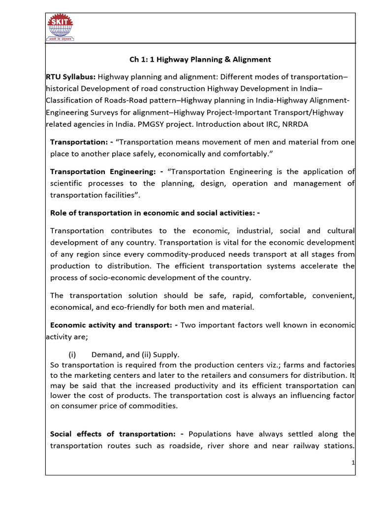 Ch-1 - Notes - Planning & Alignment | PDF | Transport | Traffic Light