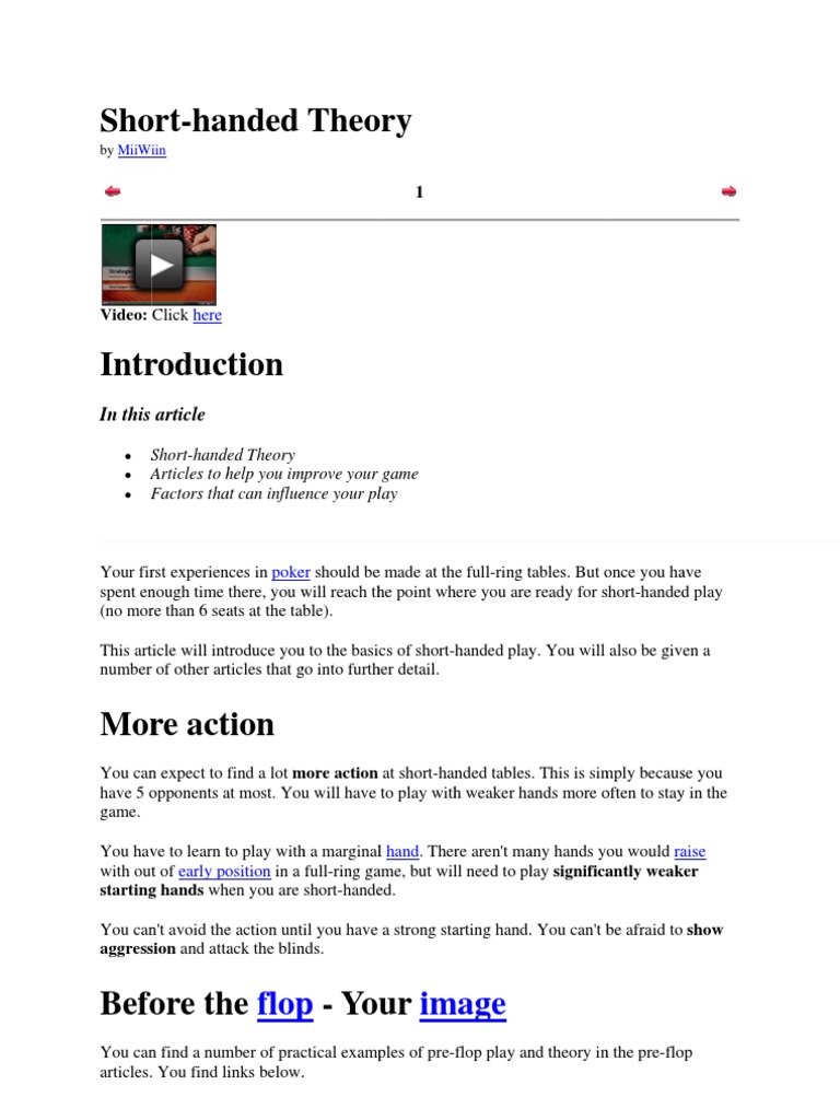 Short-Handed Poker Strategy Guide | PDF | Games Of Chance | Comparing ...