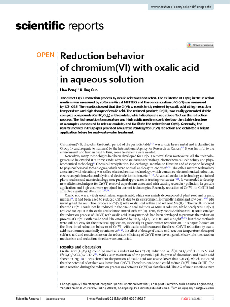 Reduction behavior | PDF | Chromium | Redox