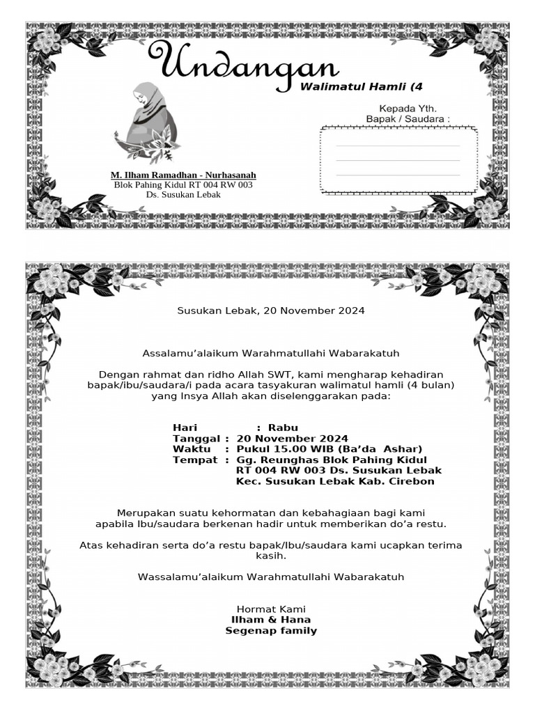 Undangan Tasyakuran 4 Bulan Kehamilan | PDF
