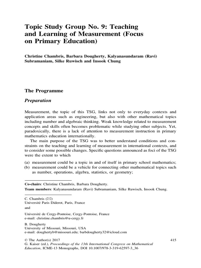 Topic Study Group No 9 Teaching and Lear | PDF | Mathematics | Measurement