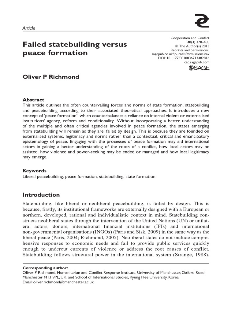 Failed State Vs Peace Formation | PDF | Peacebuilding | State (Polity)