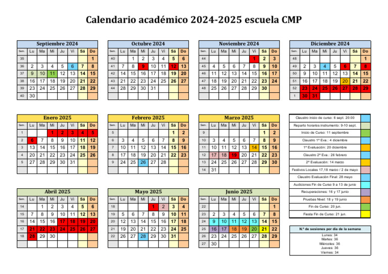 Calendario escolar escuela CMP 2024-2025 | PDF