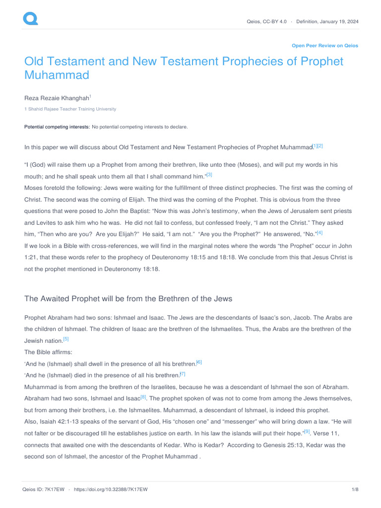 Old Testament and New Testament Prophecies of Prophet Muhammad | PDF ...
