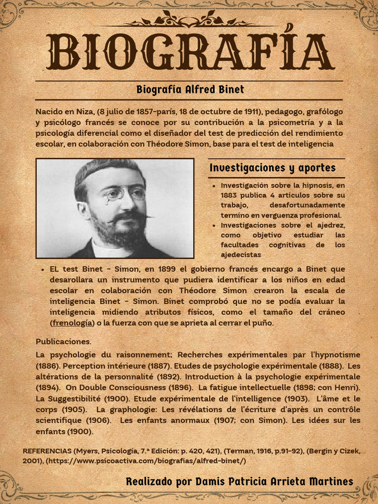 fICHA BIBLIOGRAFICA ALFRED BINET | PDF | Cognición | Educación en artes ...
