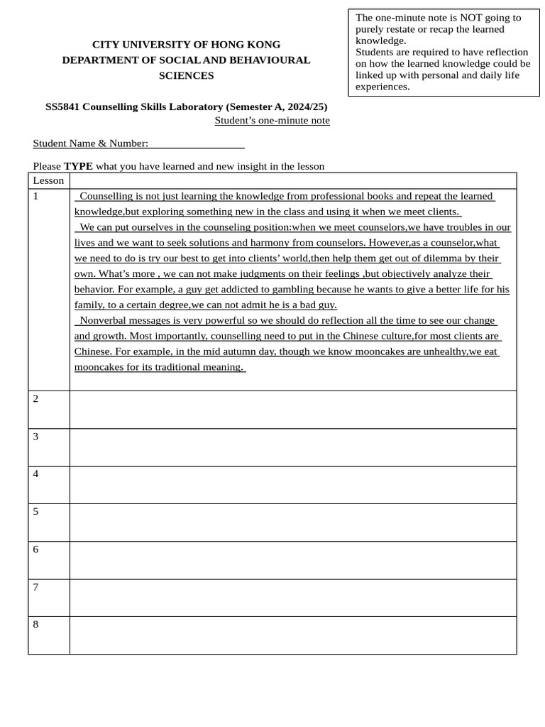 Counselling Skills Insights 2024/25 | PDF