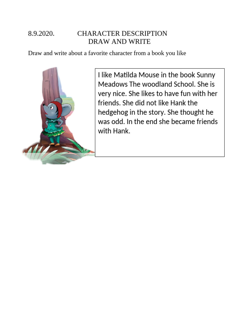 Draw and write about character | PDF