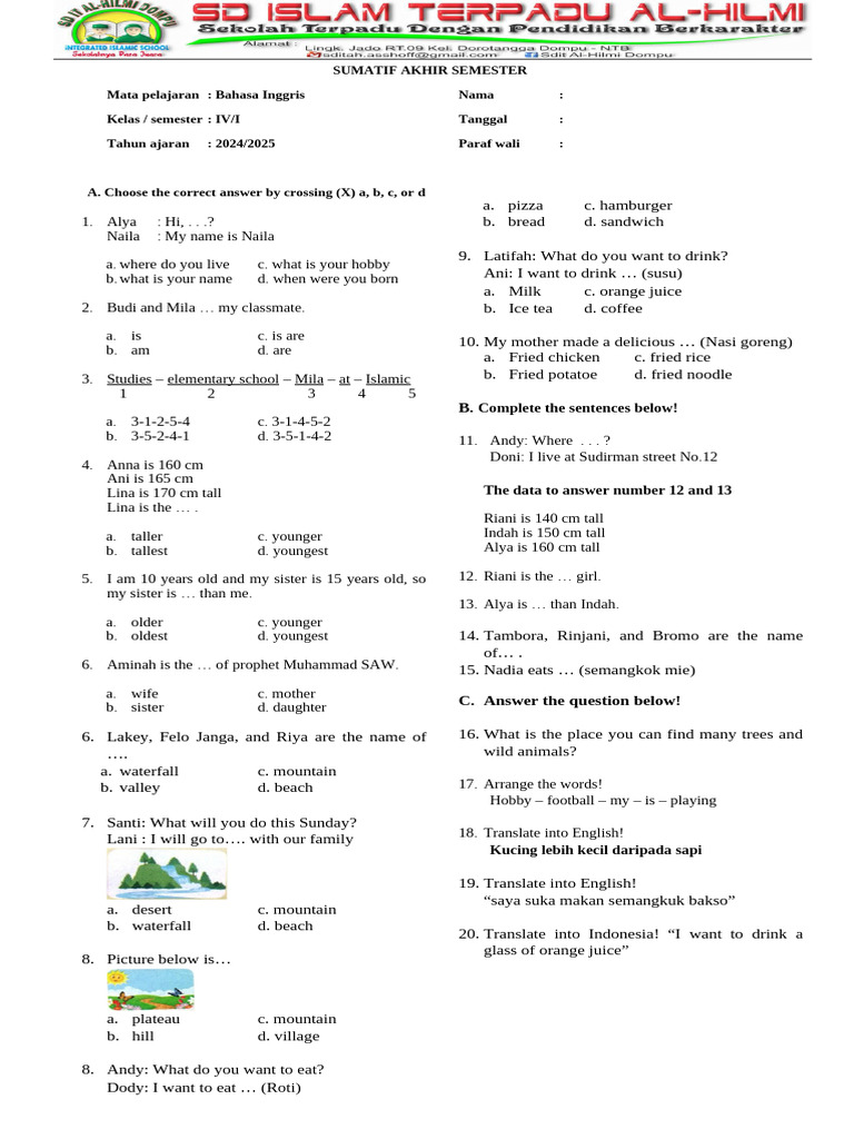 Sumatif Akhir Kelas 4 Semester 1 2024 | PDF | Foods | Cuisine