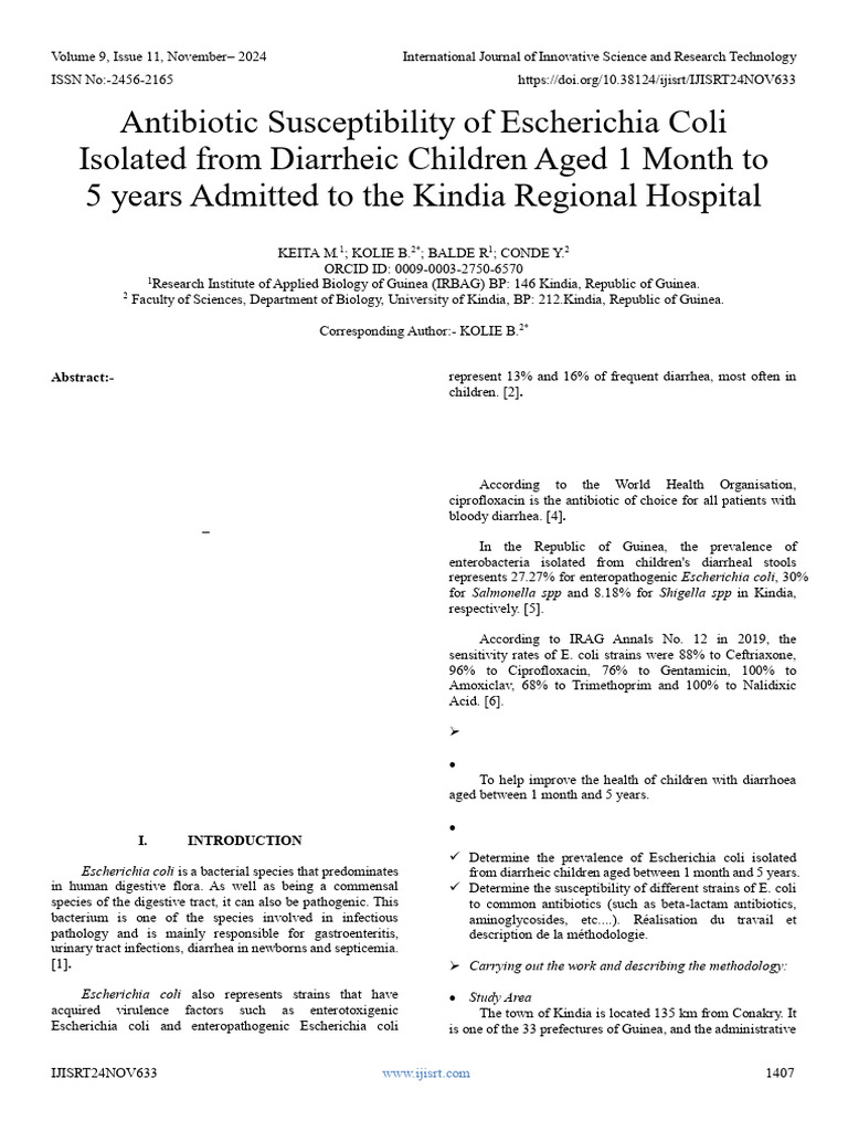 Antibiotic Susceptibility of Escherichia Coli Isolated From Diarrheic ...