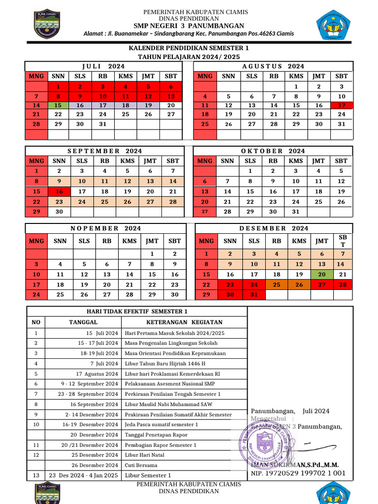 Kalender Pendidikan 2024-2025 Pnb3 | PDF