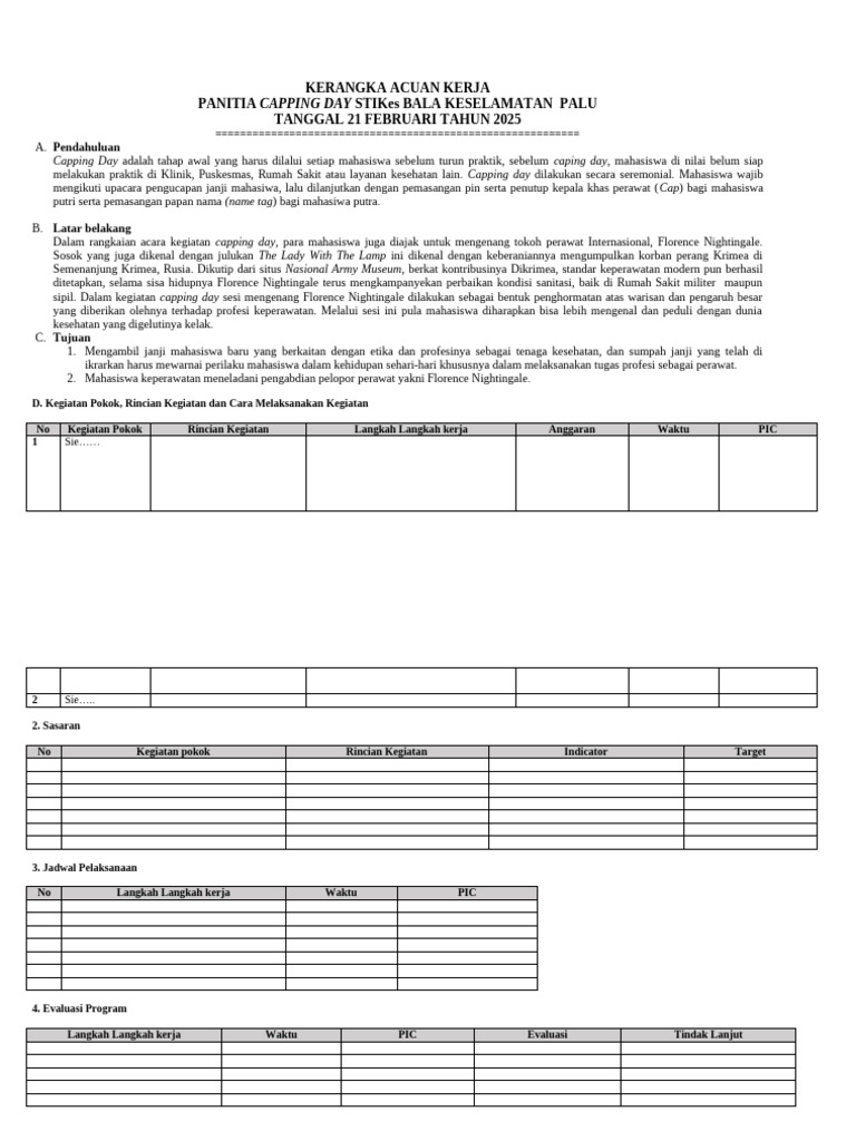 Format Proker Atau Uraian Tugas Panitia Capping Day 14112025 | PDF