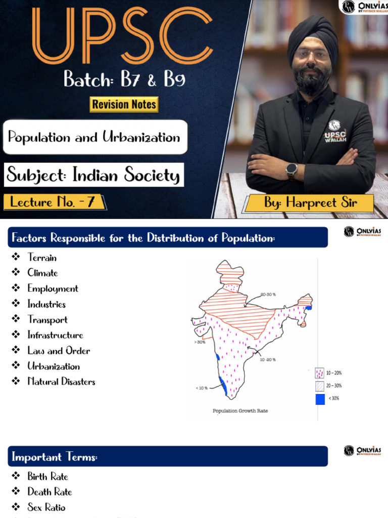 Population and Urbanization 07 - Revision Notes | PDF