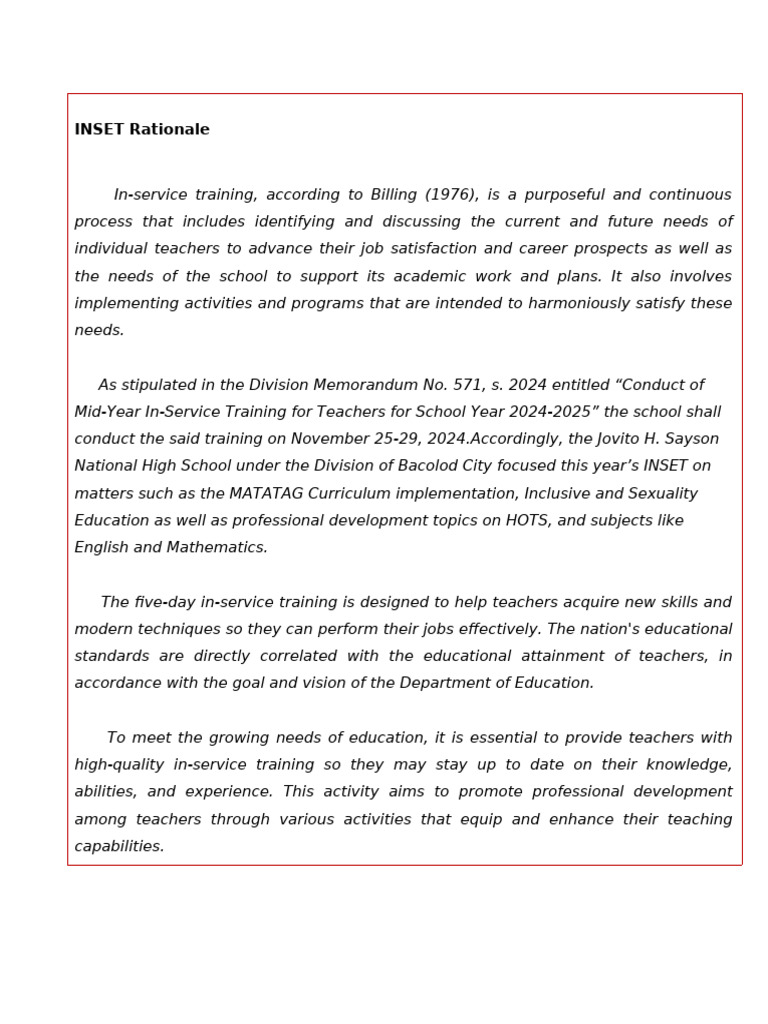 INSET Rationale | PDF