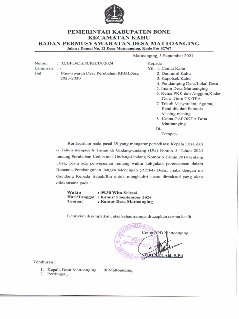 UNDANGAN MUSDES PERUBAHAN RPJMDesa | PDF