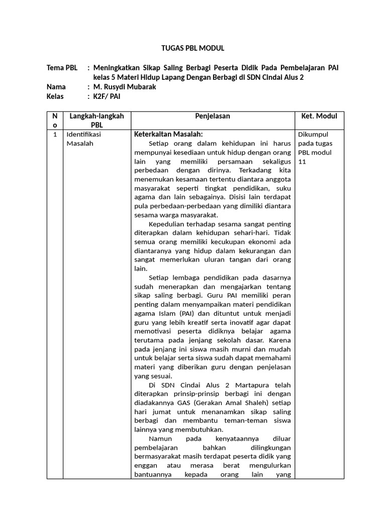 Tugas ppg PAI batch 2 Problem Based Learning (PBL) P5PPRA | PDF